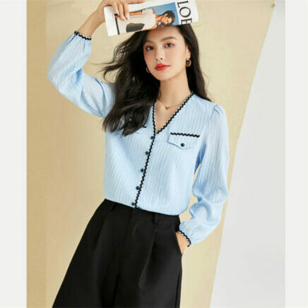 Preppy Fashion Buttons V-neck Knitting Puff Sleeve Blouse • Seoulinspired