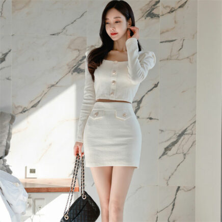 Sexy Women Square Collar Bare-midriff Slim Two Pieces Dress • Seoulinspired